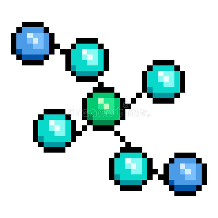 Vector Pixel Art Molecular Network Icon Stock Vector - Illustration of ...