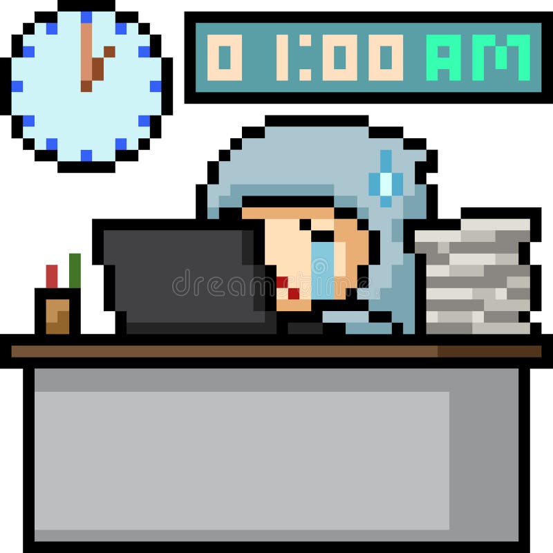 Vector Pixel Art Overtime Work Stock Vector - Illustration of isolated ...