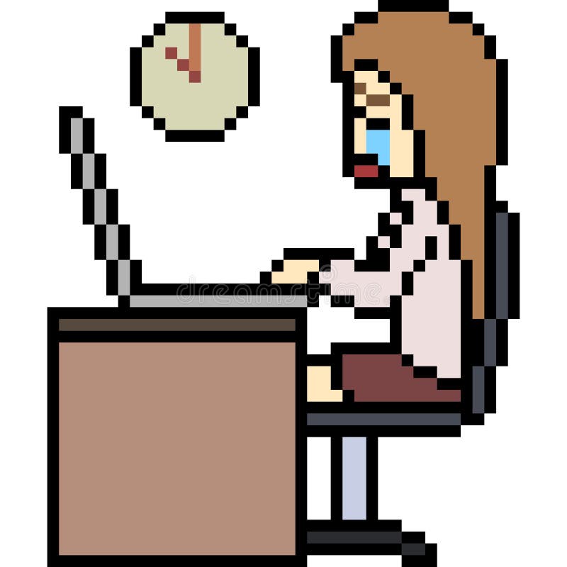 Vector Pixel Art Overtime Work Stock Vector - Illustration of woman ...