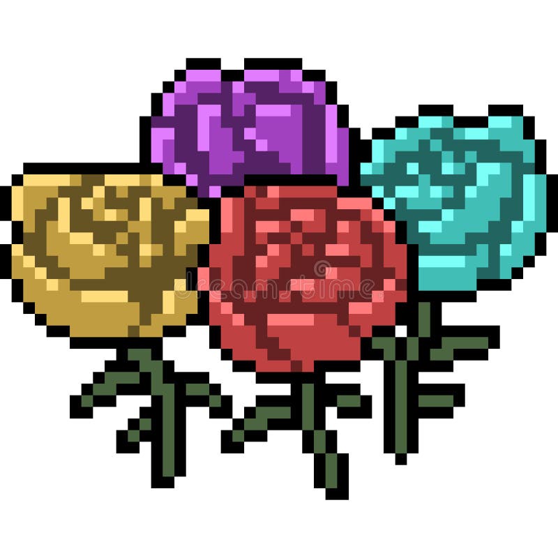 Pixel Red Rose Flower Detailed Isolated Vector Stock Vector ...