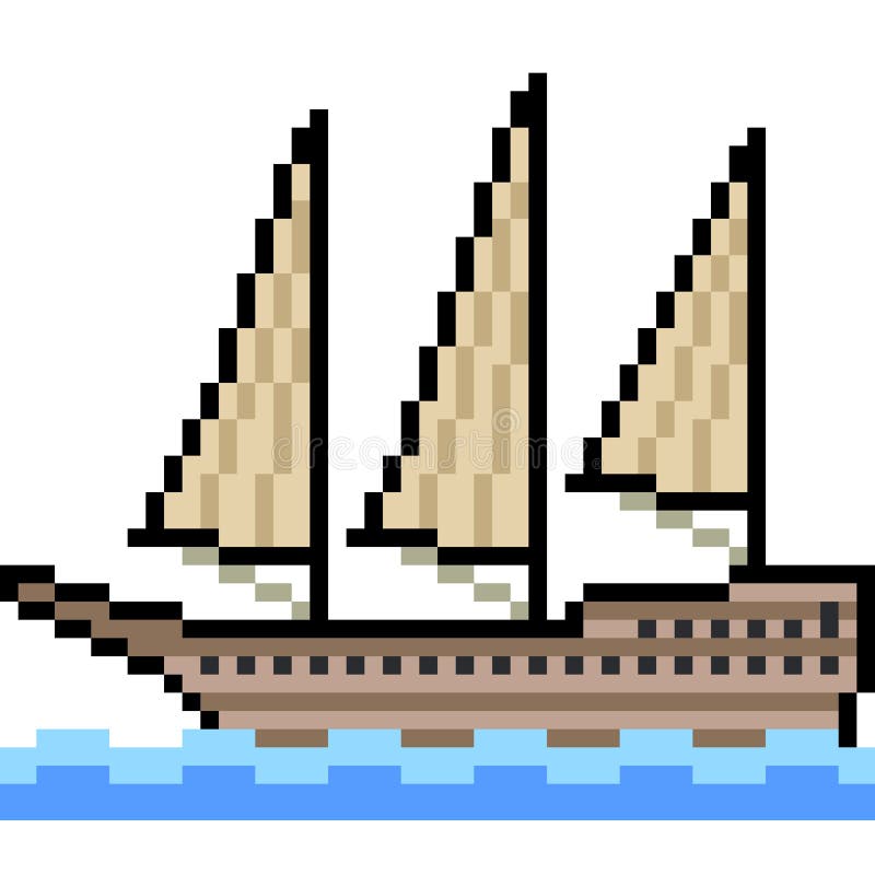 Ship Pixel Art. 8 Bit Steamboat Vector Illustration. Blue Boat Stock ...