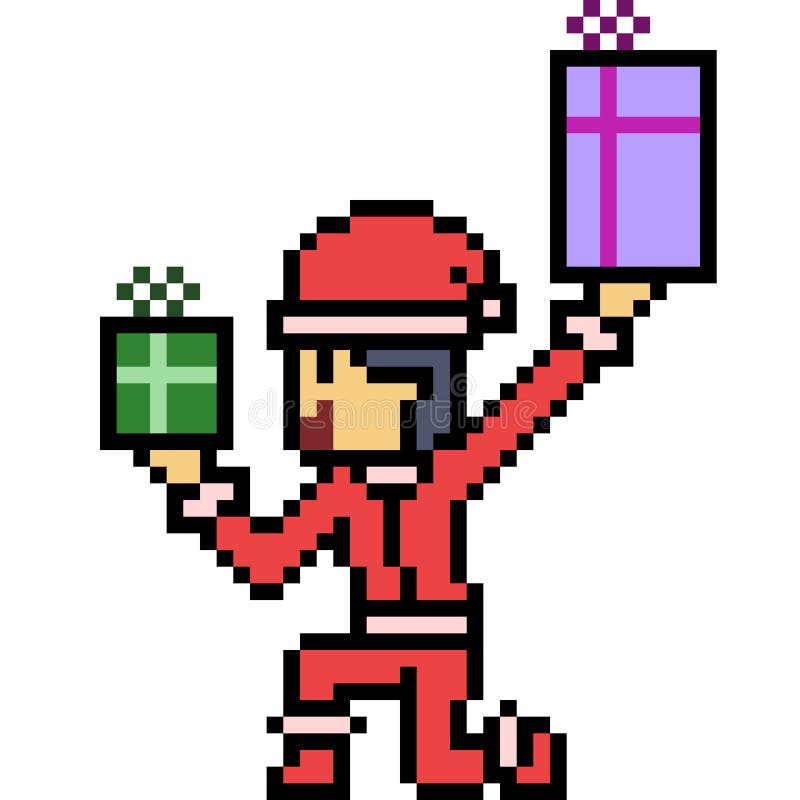 Vector pixel art santa boy stock vector. Illustration of present ...