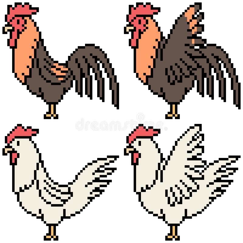Vector Pixel Art Set Chicken Stock Vector - Illustration of rectangle ...