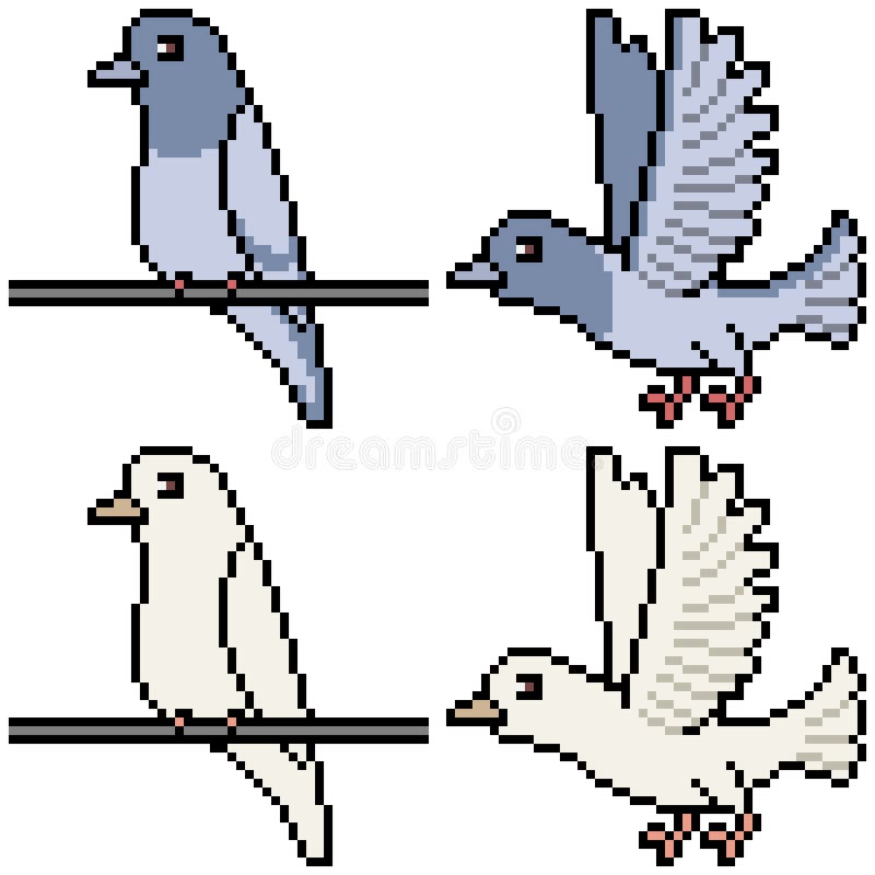 Dove Pixel Art Isolated. Pigeon 8 Bit Stock Vector - Illustration of ...