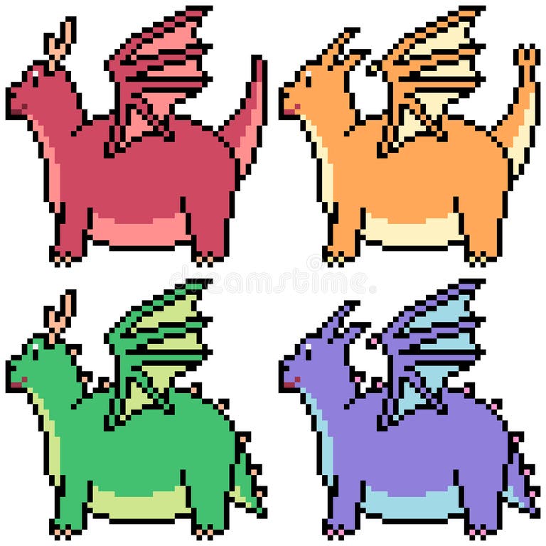 Vector Pixel Art Set Dragon Stock Vector - Illustration of pixel ...