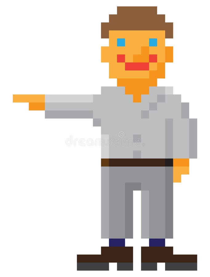 Vector Pixel Art Style Man With Pointing Hand Gest Stock Images - Image ...
