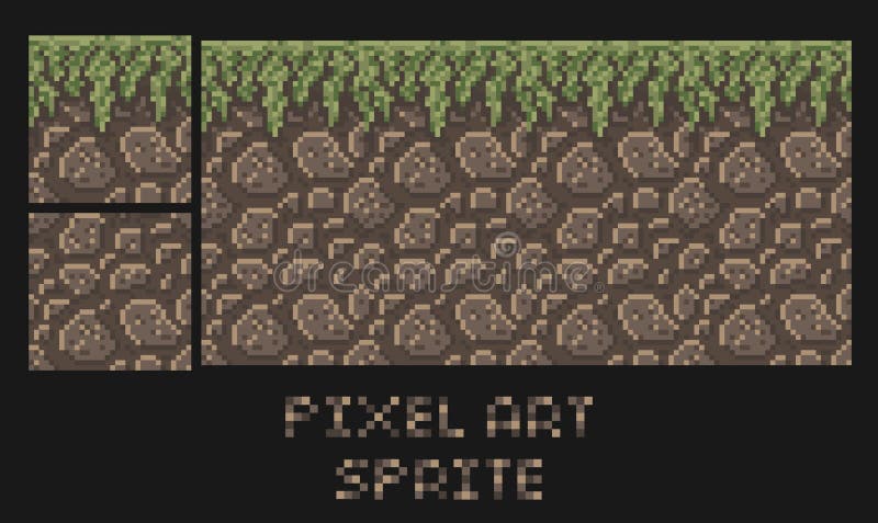Vector Pixel Art Texture of Stone Dirt Land with Grass Platformer ...