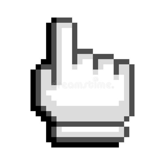 Vector Pixel Art White Hand Cursor with Bold Outline. Retro 8-bit ...