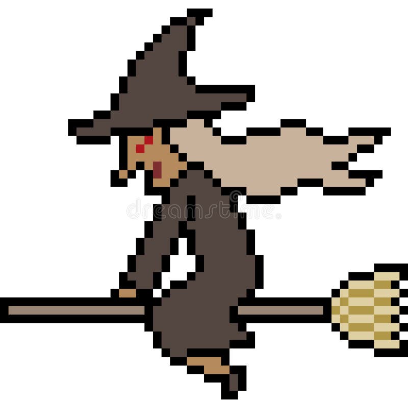 Pixel witch image 8 bit stock vector. Illustration of costume - 224061160