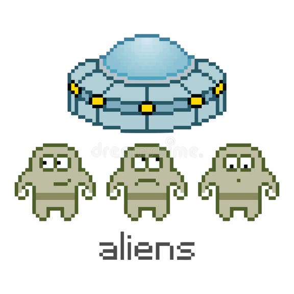 Vector Pixel Cute Aliens and UFO Stock Vector - Illustration of cute ...