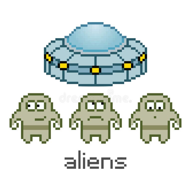 Vector Pixel Cute Aliens and UFO Stock Vector - Illustration of cute ...