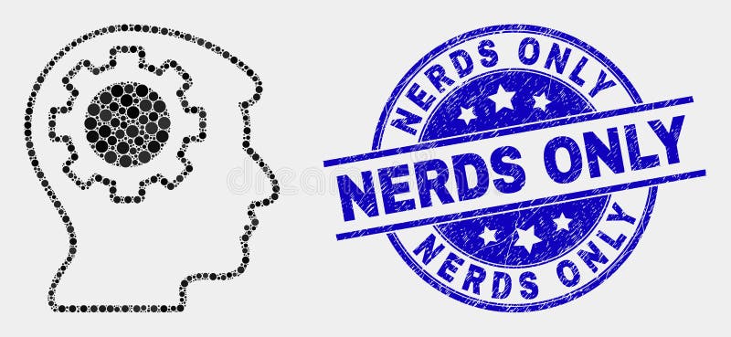 Vector Pixel Gear Thinking Head Icon and Grunge Nerds only Seal Stock ...