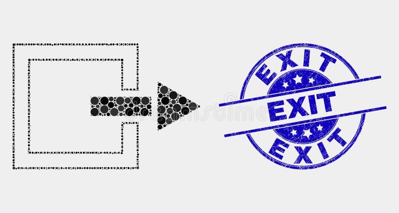 Vector Pixel Log Out Icon and Grunge Exit Stamp Stock Vector ...