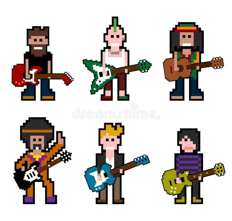 Vector Pixel Musician Characters with Guitars Stock Vector ...