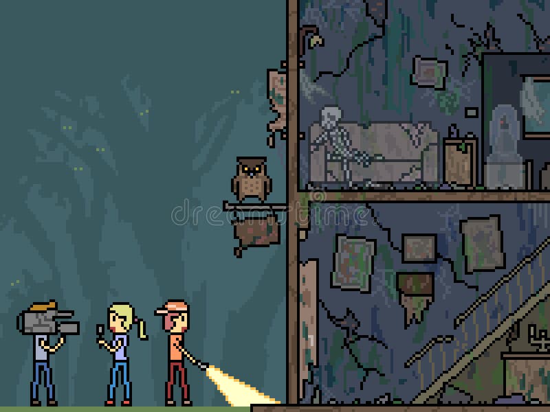 Vector Pixel Scene Ghost House Stock Vector - Illustration of design ...