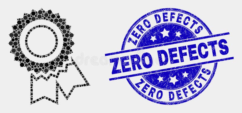 Vector Pixelated Award Seal Icon and Grunge Zero Defects Stamp Seal ...