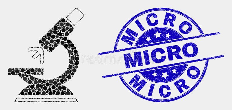 Vector Pixelated Microscope Icon and Grunge Micro Stamp Stock Vector ...