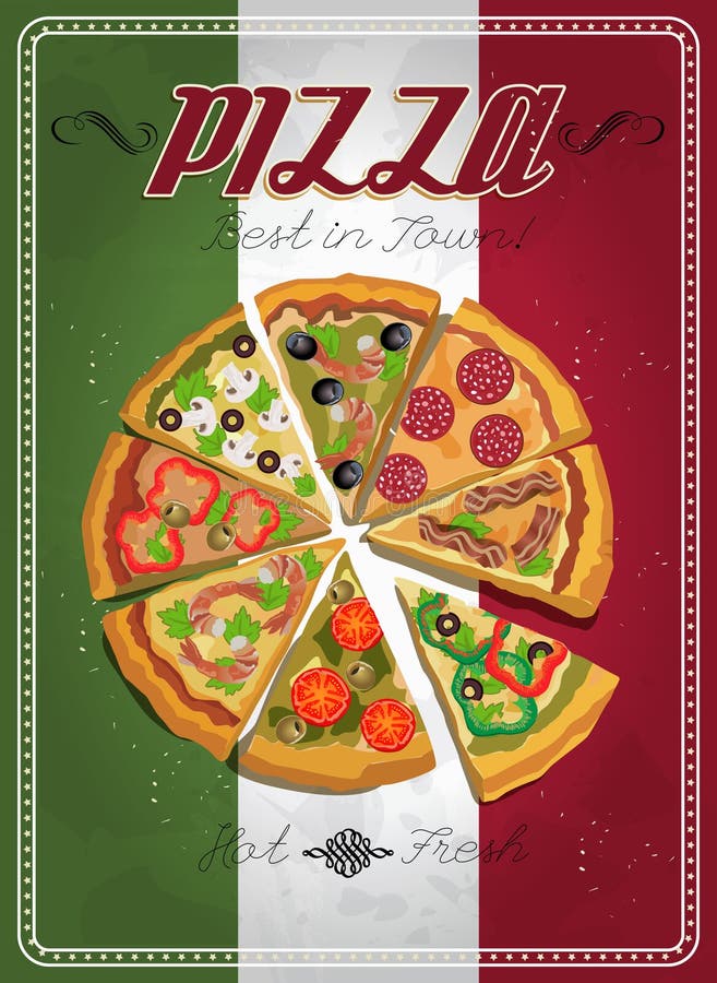 Vector Pizza Label or Poster Stock Vector - Illustration of green ...