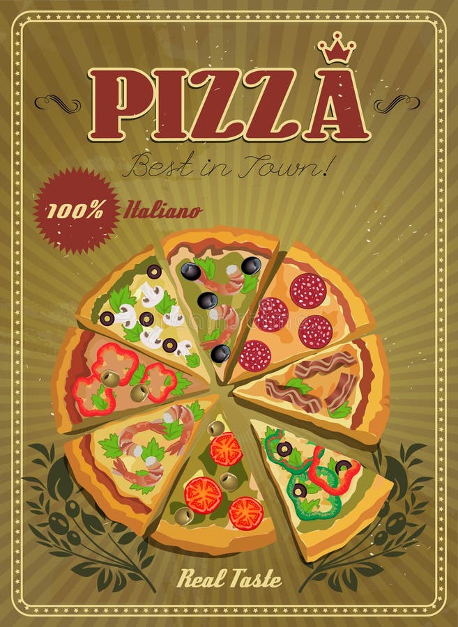 Pizza vintage poster stock vector. Illustration of aged - 32355317