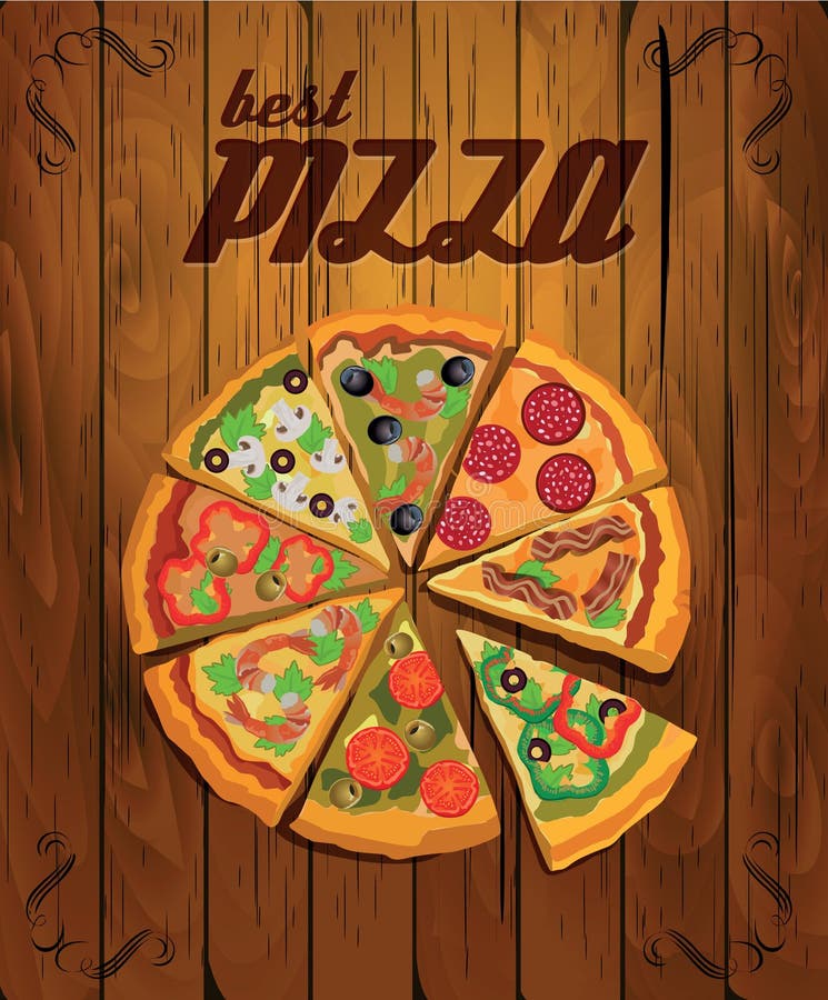 Vector Pizza Label or Poster Stock Vector - Illustration of green ...