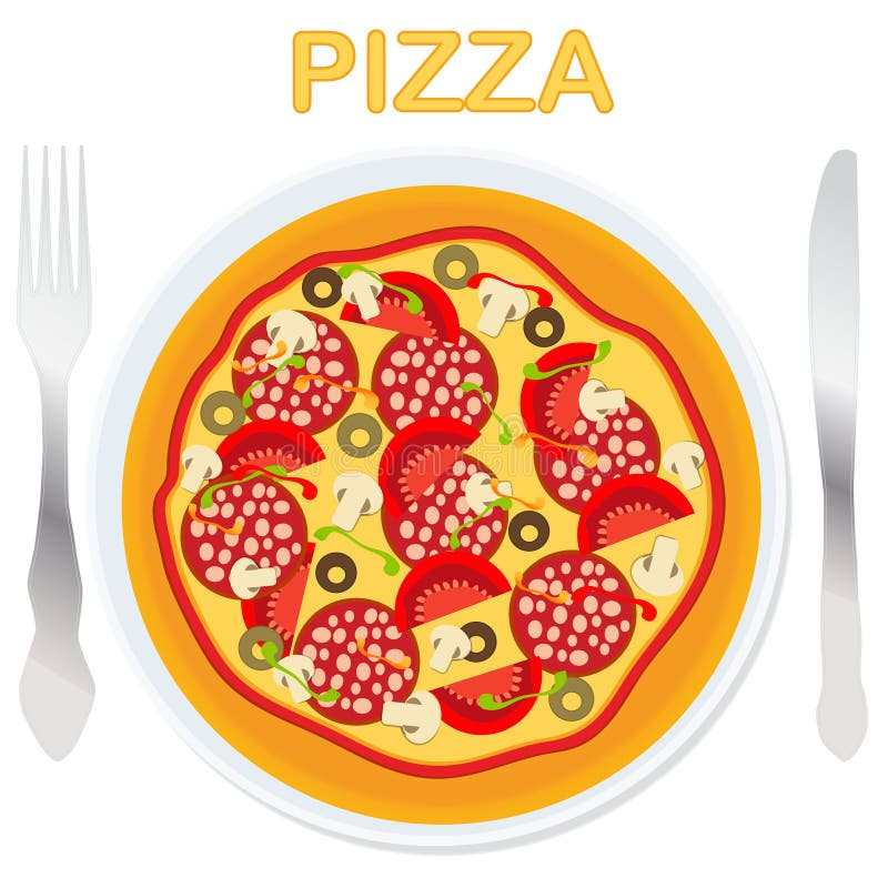 Vector pizza on a plate stock illustration. Illustration of icon - 22620248