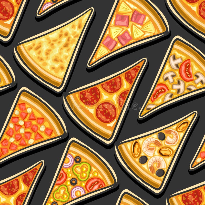 Vector Pizza Seamless Pattern Stock Vector - Illustration of assorted ...