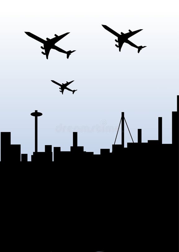 Vector - Plane and city stock illustration. Illustration of landing ...