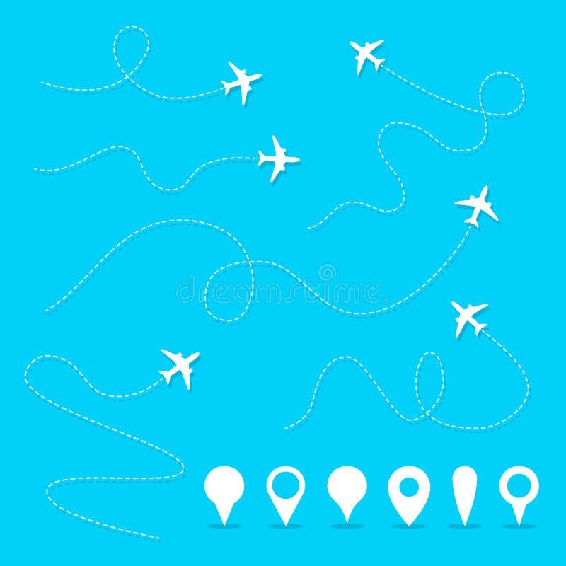 Vector Plane Line Path. Airplane Directional Pathway, Fly Direction and ...