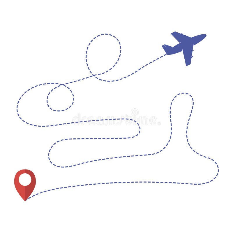 Vector Plane Line Path Vector Icon of Air Plane Flight Route with Start ...