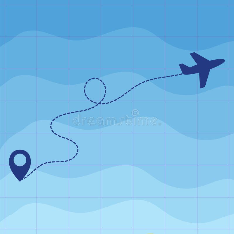 Vector Plane Line Path Vector Icon of Air Plane Flight Route with Start ...