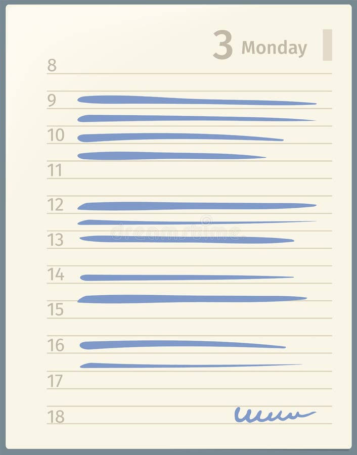 Vector daily Planner Page with Date, Day of Week and Time. Notebook for ...