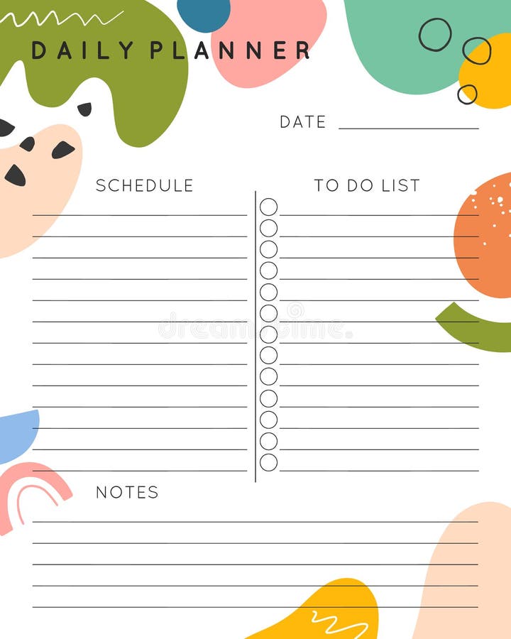 Vector daily Planner Template with Abstract Hand Drawn Organic Shapes ...