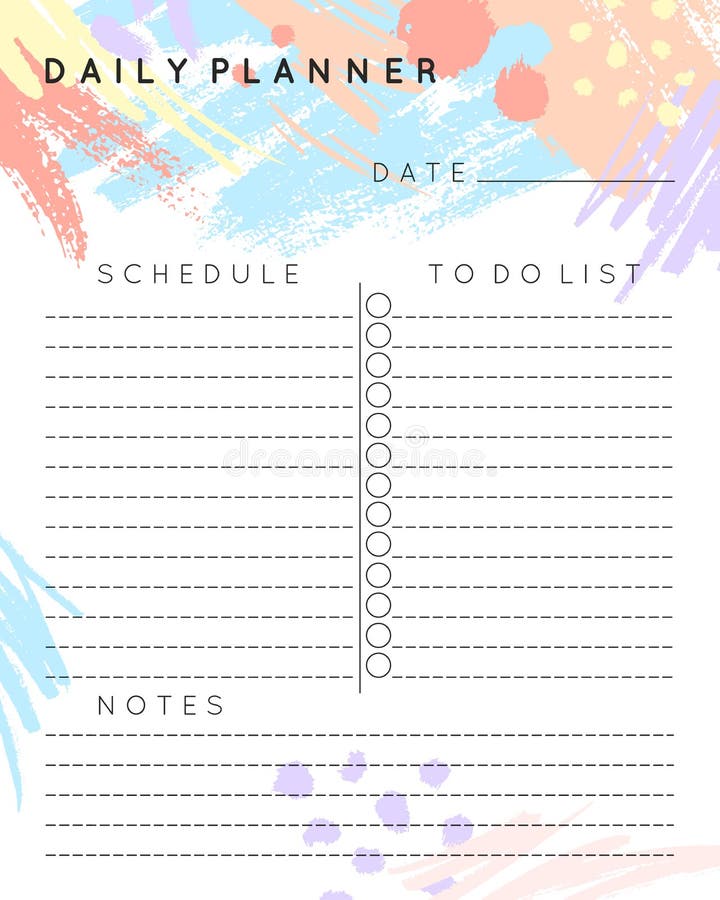 Vector daily Planner Template with Hand Drawn Shapes and Textures in ...