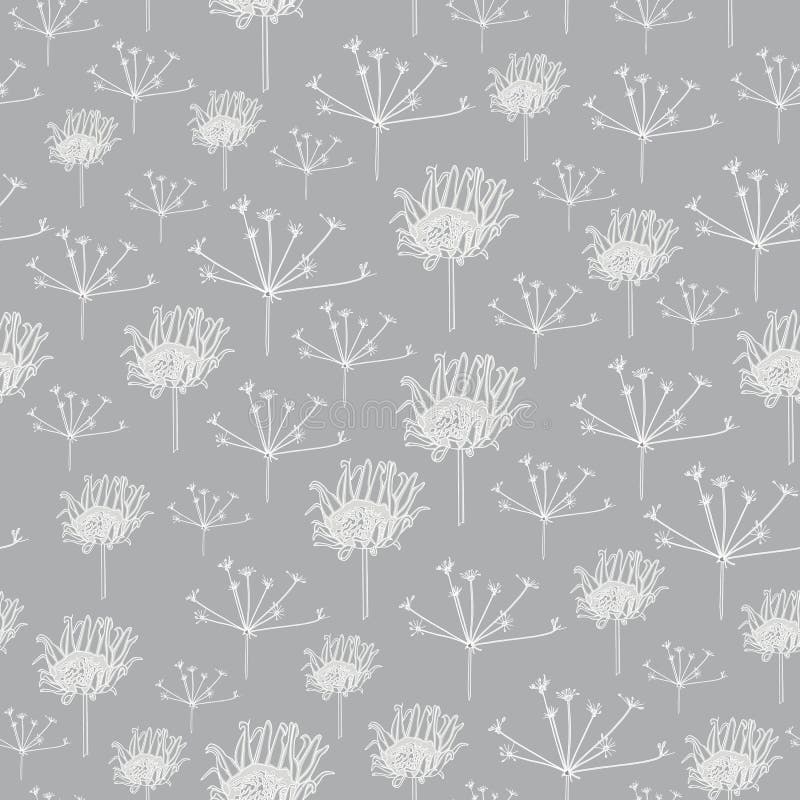 Vector Plants on Gray Background Seamless Repeat Pattern. Background ...