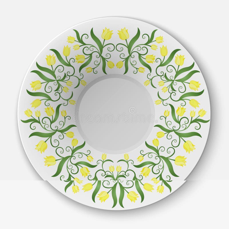Vector Plate with Floral Pattern Stock Vector - Illustration of ...