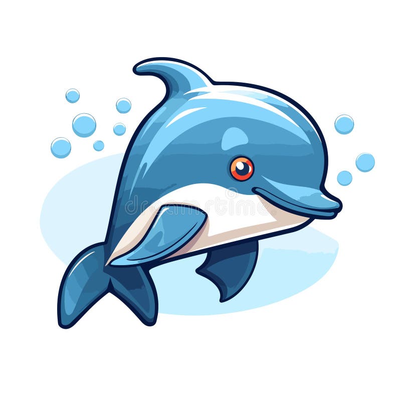 Vector of a Playful Cartoon Dolphin Swimming in Clear Blue Water Stock ...