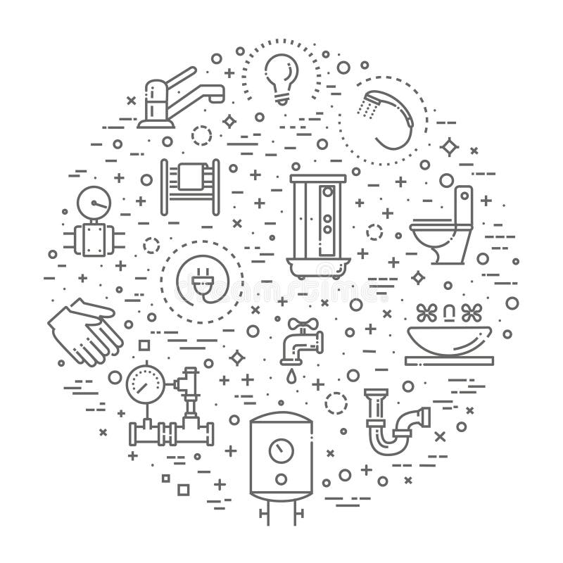 Vector Plumbing Outline Icons Set Stock Vector - Illustration of ...