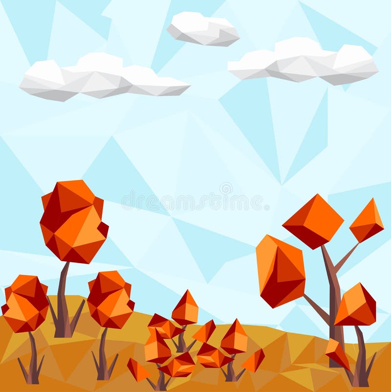 Autumn Low Poly Trees on Landscape. Vector Graphic Illustration Stock ...