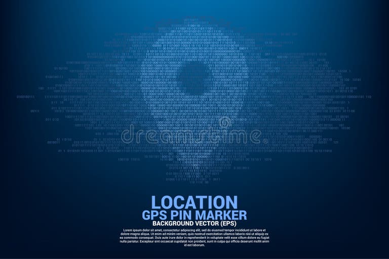 Vector Polygon Location GPS Pin Marker with One and Zero Binary Code Digit Matrix Style Stock ...