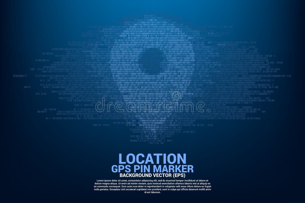 Vector Polygon Location GPS Pin Marker with One and Zero Binary Code Digit Matrix Style Stock ...