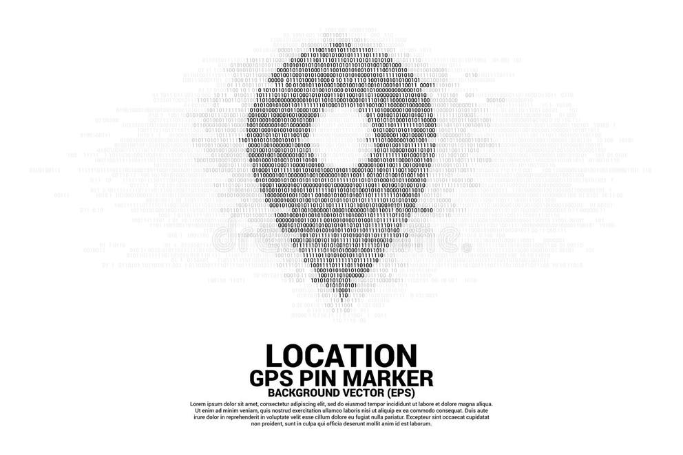 Vector Polygon Location GPS Pin Marker with One and Zero Binary Code Digit Matrix Style Stock ...