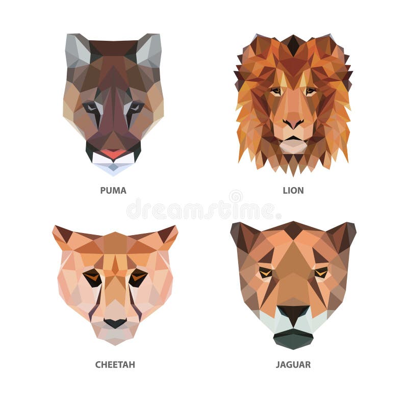 Polygonal Colour Animals Set Isolated on White. Stock Vector ...