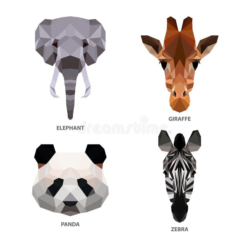 Polygonal Colour Animals Set Isolated on White. Stock Illustration ...