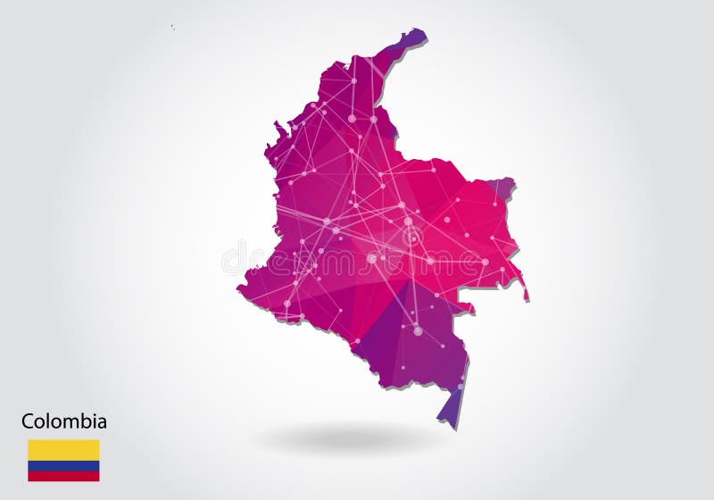 Colombia Map Design with 3D Style. Blue Colombia Map and National Flag ...