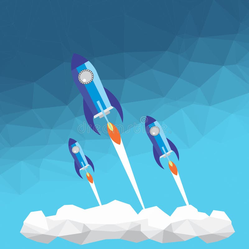 Vector Polygonal Illustration of Rocket in Clouds. Stock Vector ...