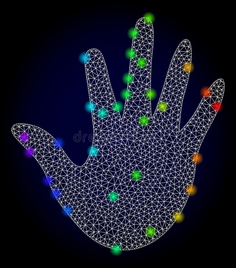 Vector Polygonal Mesh Hand with Rainbow Colored Light Spots Stock ...