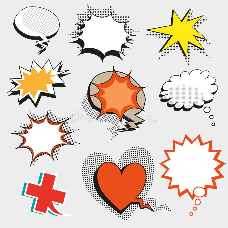 Vector Pop Art Comic Speech Bubbles, Shapes and Signs Stock Vector ...