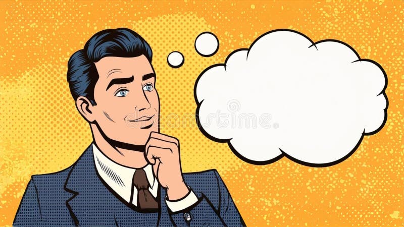 Vector Pop Art Illustration of Businessman Thinking Empty Speech Bubble ...