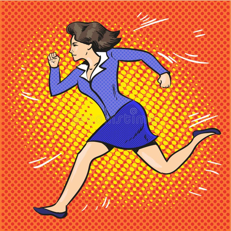 Vector Pop Art Illustration of Running Businesswoman Stock Vector ...