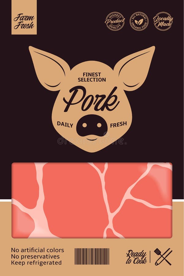 Vector Pork Packaging Design Concept with Pig Silhouette Stock Vector ...